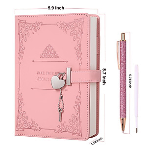 JiaoJiRen Heart-Shaped Lock diary with pen,A5 Size Soft PU Leather Locking Journal Personal Planner Writing Notebook Secret Notebook Gift for Adults,kids,Writers girls&women.(Pink).