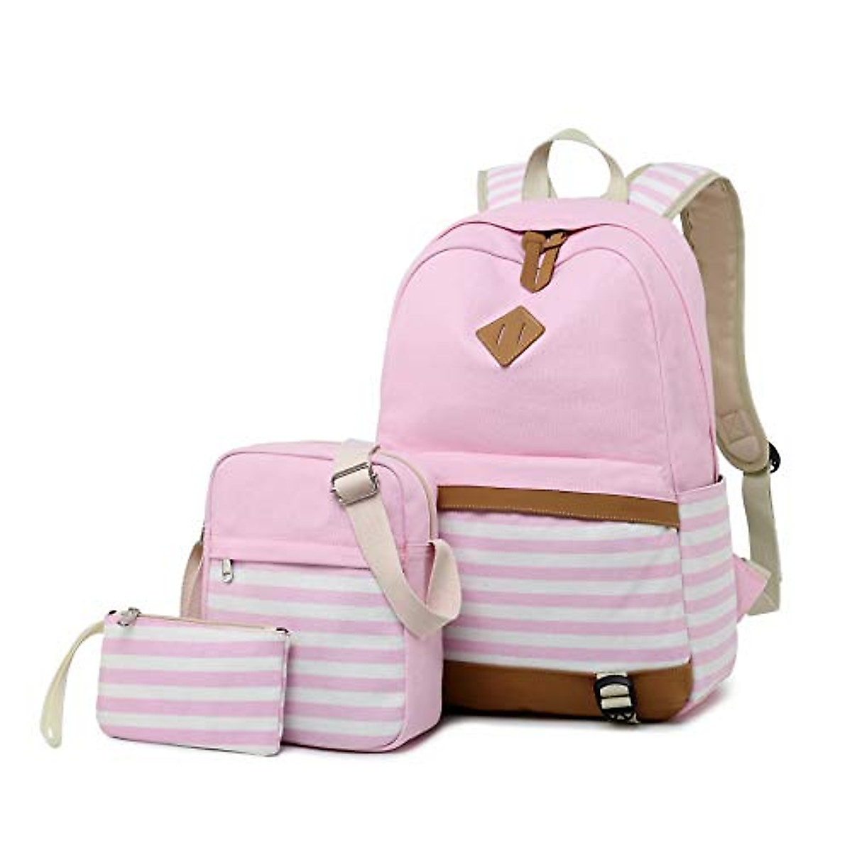 Gazigo Girls School Backpack Causal Canvas Stripe Backpack Cute Teen Backpacks For Girls School Bag (Pink)