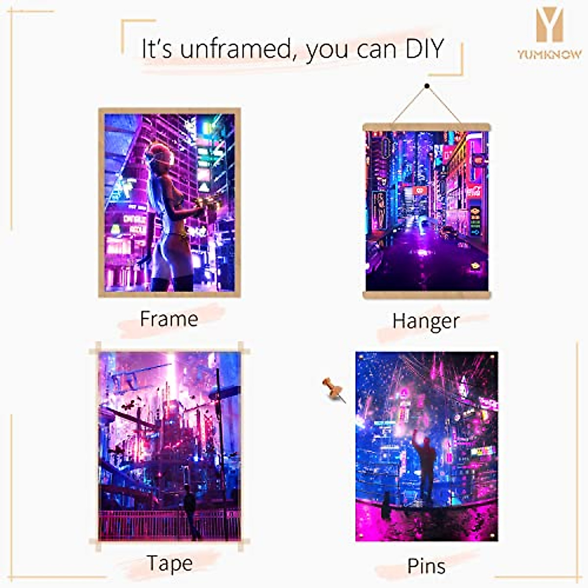 Japanese Anime Wall Art Decor - Cyberpunk Tokyo Hongkong Posters Prints - Vaporwave Vibey Cool Indie Picture Room Decor - Japan Neon Night Aesthetic Decorations - Preppy Chic Manga Cartoon - 8x10