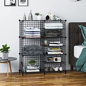 Wolizom Wire Cube Storage, 3 * 6-Cube Grid Storage Shelf, Metal Wire C Grids Shelves, Stackable Modular Shelving Organizer, DIY Closet Bookcase Bookshelf for Bedroom, Living Room, Office Black