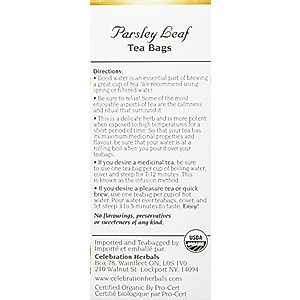 Celebration Herbals Organic Parsley Leaf Tea Caffeine Free, 24 Herbal Bags