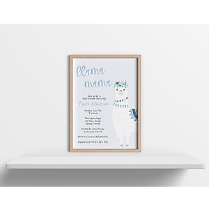 Llama Baby Shower Invitations Llama Mama Invites Blue Boy Boho Bohemian Fiesta Alpaca Custom Personalized Printed Cards (12 count)