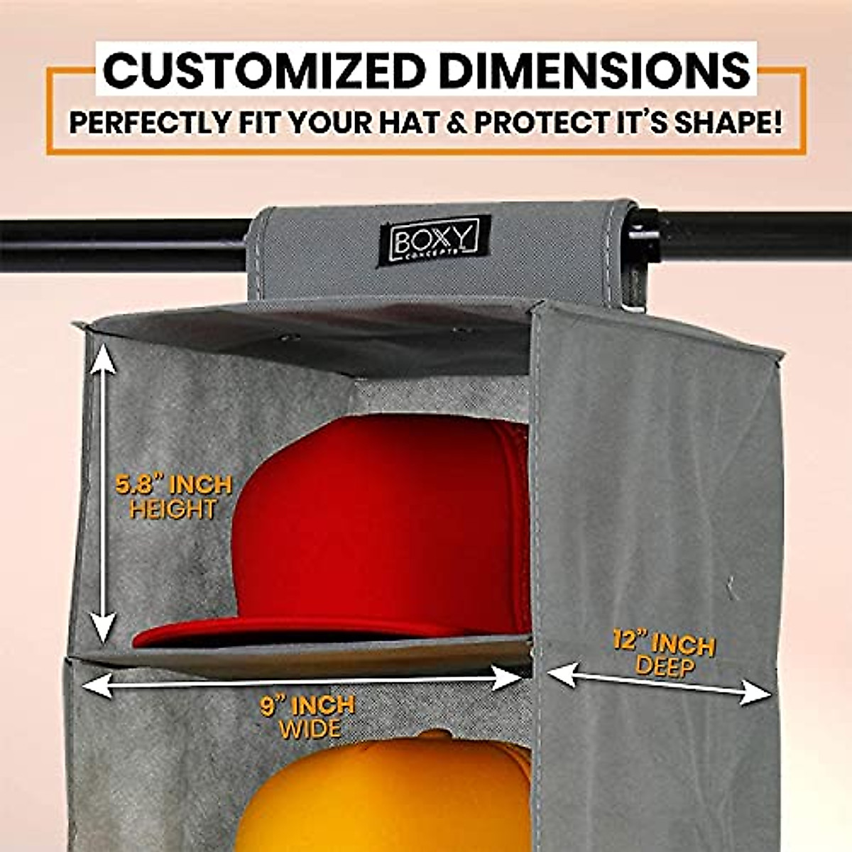 Boxy Concepts Hat Rack - 10 Shelf Hanging Closet Hat Organizer for Baseball Caps - Hat Storage to Protect Your Caps with this Hat Hanger - Easy Hat Holder & Baseball Hat Organizer