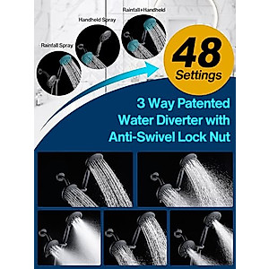 Cobbe 48-Setting High Pressure 3-Way Shower Head Combo, Hand Held Shower & Rain Shower Separately or Together, 4.7" Dual 2 in 1 Showerhead with Stainless Steel Hose - Matte Black