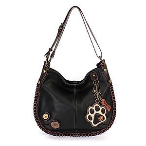 CHALA Crossbody Handbag, Hobo Style, Casual, Soft, Shoulder or Crossbody - Ivory PawPrint- Black (Paw)