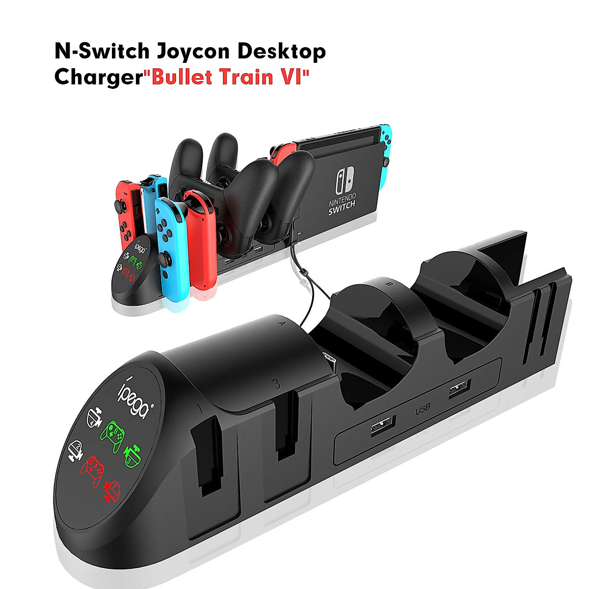 ECHZOVE Charging Dock for Nintendo Switch Controllers, Charger Stand for Switch Pro Controllers and Joy Cons with 2 USB 2.0 Plugs and 2 USB 2.0 Ports - GreenWhite