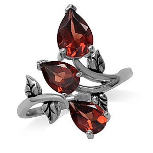 Silvershake 2.85ct. 3 Stone Natural Garnet 925 Sterling Silver Bypass Leaf Ring Size 8