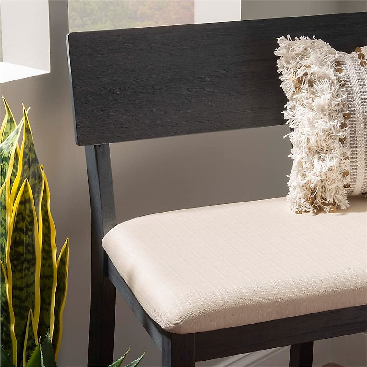 Linon Jordan Wood 25" Counter Height Dining Bench in Dark Charcoal Gray