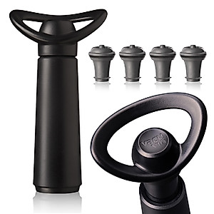 Vacu Vin Wine Saver Concerto - Black - 1 Pump 4 Stoppers - Wine Stoppers for Bottles with Vacuum Pump and Pourer - Reusable - Made in the Netherlands