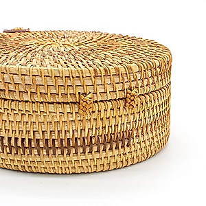 AOLIDA Rattan Bag Handwoven Round Bag Natural Chic Crossbody Handbag Circle Boho Bag for Holiday Dating Beach Gift for Women