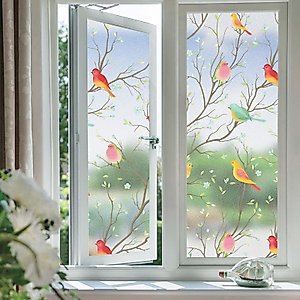 Coavas Window Privacy Film Stained Glass Window Decals Heat Blocking Frosted Birds Window Clings Decorative Bathroom Window Stickers Door Window Coverings for Home 17.8" x 78.7" Translucent