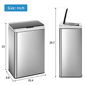 NiamVelo 13 Gallon Automatic Kitchen Trash Can with Motion-Sensing Lid,Plastic Bathroom Trash Can, Touchless High-Capacity Garbage Can Rectangular Trash Can with Lid (Grey)