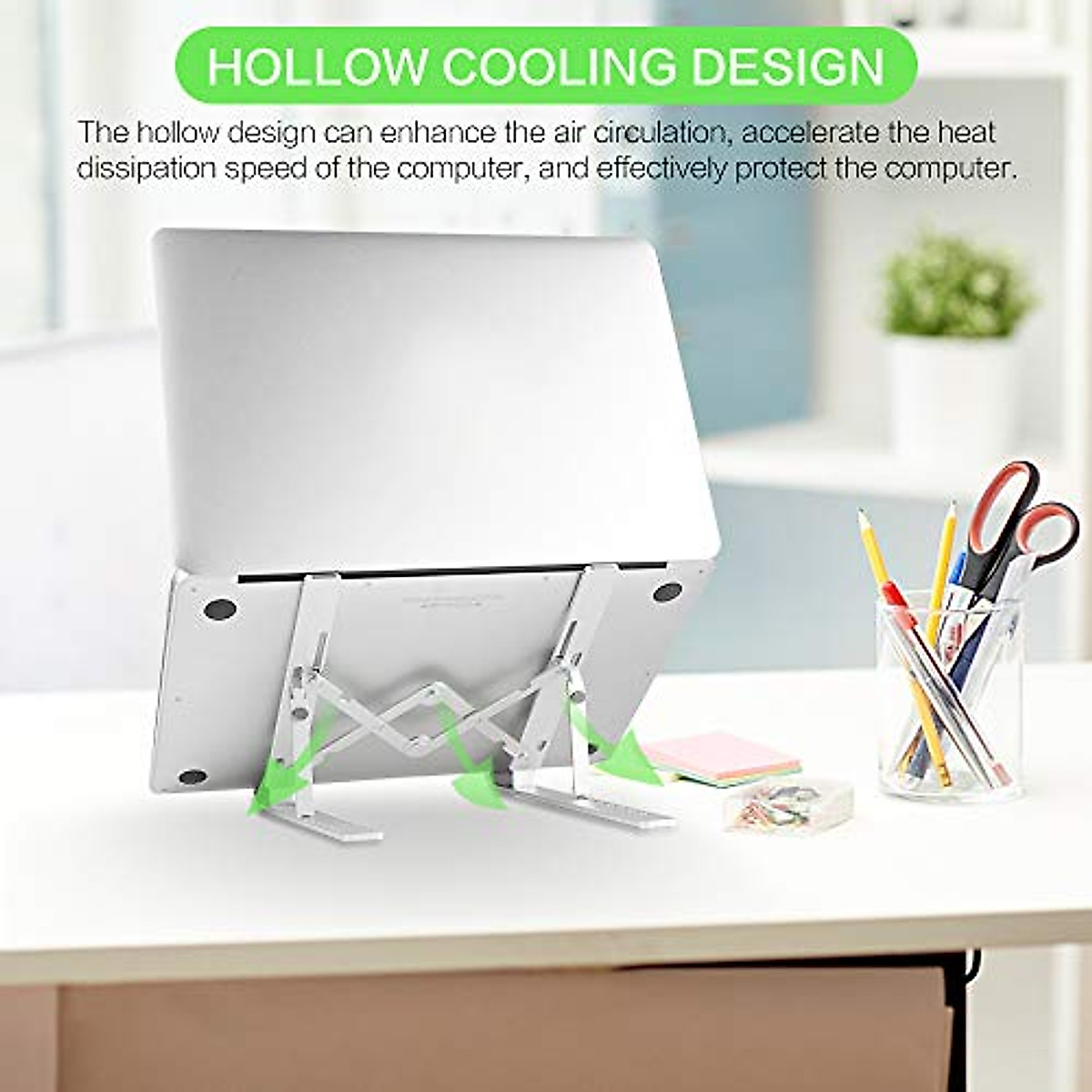 M JJYPET Laptop Stand for Desk , Aluminum Computer Stand Holder, Ergonomic Anti-Slip Laptop Riser for Desk, Adjustable Notebook Stand for Laptop Compatible up to 17 inches,Foldable, Portable