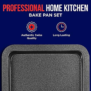 3 Piece Set Nonstick Carbon Steel Oven Bakeware -Professional Quality Kitchen Cooking Baking Trays -PFOA, PFOS, PTFE-Free Small, Medium & Large Baking Sheet Pans
