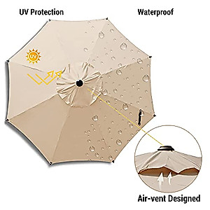 Abba Patio 9ft Patio Umbrella Outdoor Market Table Umbrella with Push Button Tilt and Crank for Garden, Lawn, Deck, Backyard & Pool, 8 Sturdy Ribs, Beige