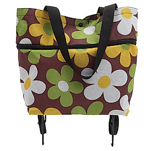 Tofficu Foldable Shopping Cart Trolley Folding Shopping Bag Portable Sunflower Pattern Bag with Wheels Collapsible Food Bag for Shopping Travel
