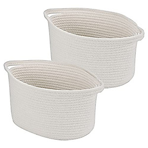 uxcell Storage Basket Bin Set 2 Pack, Foldable Woven Storage Basket Sturdy Cotton Rode Container Collapsible Organizer with Handles for Home Bedroom Office Closet Storage White