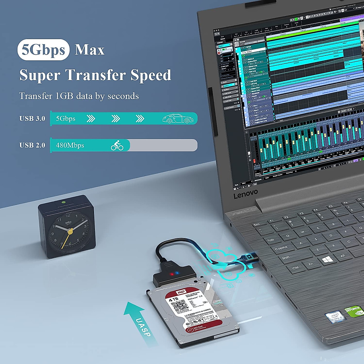 WAVLINK SATA to USB Cable, USB 3.0 to 2.5” SATA III Hard Drive Adapter, SATA 3 to USB A Adapter, External Converter for SSD/HDD Data Transfer, Support UASP