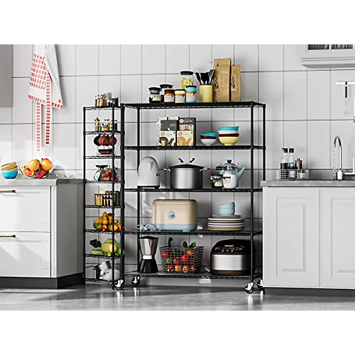 5 Tier NSF Metal Shelf Wire Shelving Unit, 7500lbs Capacity Heavy Duty Adjustable Storage Rack with Wheels & Shelf Liners for Commercial Grade Utility Steel Storage Rack , 82"H x 60"L x 24"D - Black