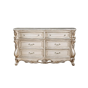Acme Gorsedd 6-Drawer Wooden Dresser with Marble Top in Golden Ivory