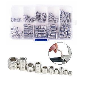 200Pcs Set Screws Assortment Kit, M3/ M4/ M5/ M6/ M8 Standard Allen Head Socket Hex Grub Screw, 304 Stainless Steel Metric Internal Hex Drive Set Screws