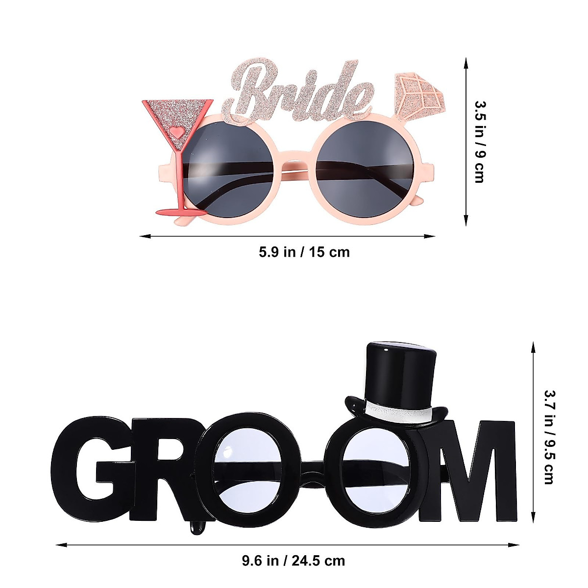 Gadpiparty 2Pcs Groom Bride Party Sunglasses Funny Glitter Party Glasses Fancy Dress Props for Wedding Hen Party Bridal Shower Bachelorette Party Decoration