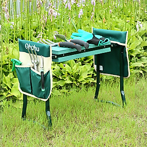 Ohuhu Garden Kneeler and Seat with Green Kneeling Pad, Upgraded Gardening Stool with Thicker and Wider EVA Foam Kneeling Pad Combo with 17x11x1.5 Inch Knee Mat