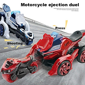 Gilumza Pull Back Motorcycle Toys, Motorcycles Launcher Toy with Music Lighting, 2 in 1 Catapult Race Trinity Chariot Gift for Boys Kids (Red&Black)
