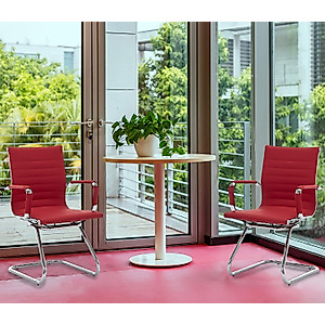 DM Furniture No Wheels Reception Chairs Guest Chair Leather Conference Chairs Back Support Heavy Duty Office Chair, Set of 2 (Deep Red)
