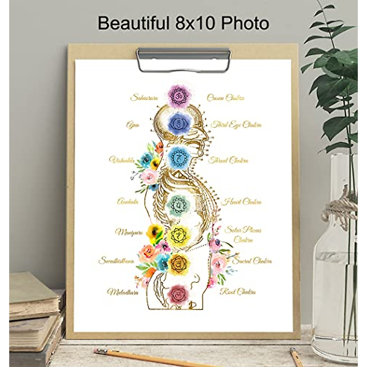 Zen Buddhism Chakra Decor - Spiritual Meditation Namaste Wall Art - Gift for New Age, Buddha, Yoga Fan, Women - Floral Decoration for Home, Spa, Bedroom, Living Room -8x10 Boho Picture Poster