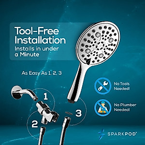 SparkPod 6 Spray Setting High Pressure Hand Held Shower Head - 6" Wide Angle Handheld Shower Head Set with Brass Swivel Ball Bracket and 70 Inch Long Hose - Luxury Design (Luxury Polished Chrome)