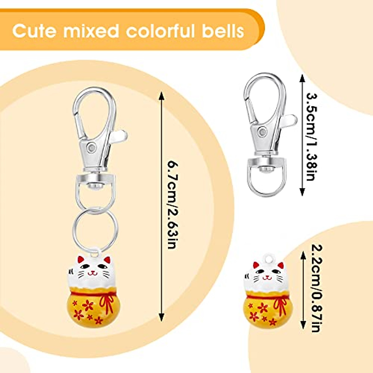 TIESOME Cat Collar Bells, 6pcs Fortune Cat Tiny Bells for Kittens Training Loud Bells with Breakaway Buckle for Cat Necklace Pendant Cat Collar Bells for Lucky with Key Rings
