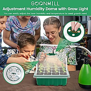 Seed Starter Tray with Grow Light, 5 Packs Plant Starter Tray Seedling Starter Kit with Humidity Domes Base Indoor Greenhouse Mini Propagator Station for Seeds Growing Starting (12 Cells per Tray)