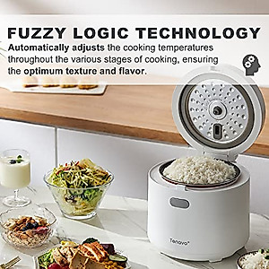 Tenavo Small Rice Cooker 3 Cups Uncooked,1.6L Rice Cooker Small, Portable Rice Cooker Small for 2-4 People, Mini Rice Cooker, Multi-cooker for Brown Rice, White Rice, Quinoa, Steel Cut Oats, and Grains, Touch Control, 400W, White