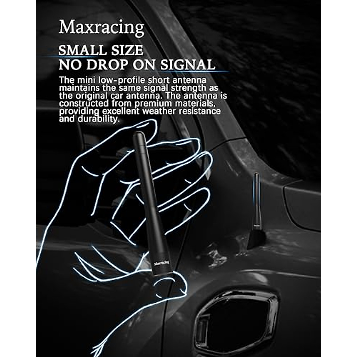 MAXRACING Short Aluminum Truck Antenna Compatible with 2021-2024 Ford Bronco