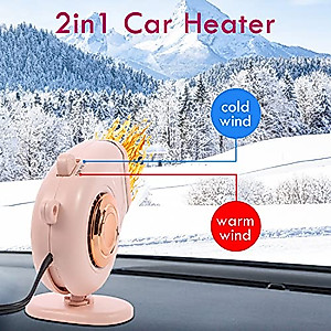 Car Heater Defroster 12V 150W Portable Car Windshield Defroster 360°Rotatable Heater 2 in 1 Heating and Cooling Fan Plug Into Cigaratte Lighter for 12V Car (pink)