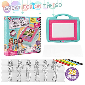 Zyerch Light Up Tracing Pad, Fashion Design Activity Kit for Girls, Eye-Soft Technology, 5 Colored Pencils, Gifts for Children Ages 6, 7, 8, 9, 10, (6035) , White