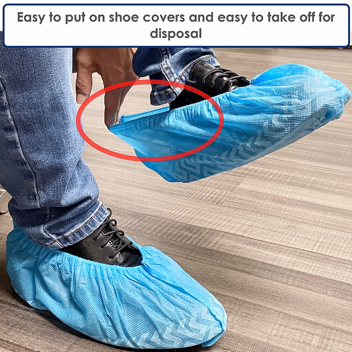 Buena Goods 100 Pack Extra Large Disposable Blue Boot and Shoe Covers - Indoor Reusable Shoe Covers Disposable - Non Slip Booties - Fits US Men's Size 14 and Women's 16 Size