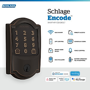 Schlage Encode Smart Wi-Fi Deadbolt with Camelot Trim in Aged Bronze
