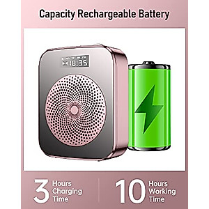 Uonkeus Portable Rechargeable Voice Amplifier Mini Wired Microphone Headset & Waistband Personal Power Amplifiers Loudspeaker for Teachers, Coaches, Tour Guides, Meeting, Presentation (Rose Gold)