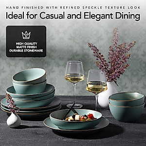 Riverside 12-Piece Dinnerware Set for 4 - Hand Crafted Plates and Bowls Dish Set, Ceramic Stoneware Dinner Set, Microwave & Dishwasher Safe Dishware - California Teal