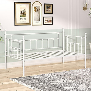 VECELO Daybed, Metal Twin Bed Frame with Headboard, Heavy Duty Steel Slats Support for Living Room Bedroom Guest Room, Easy Assembly