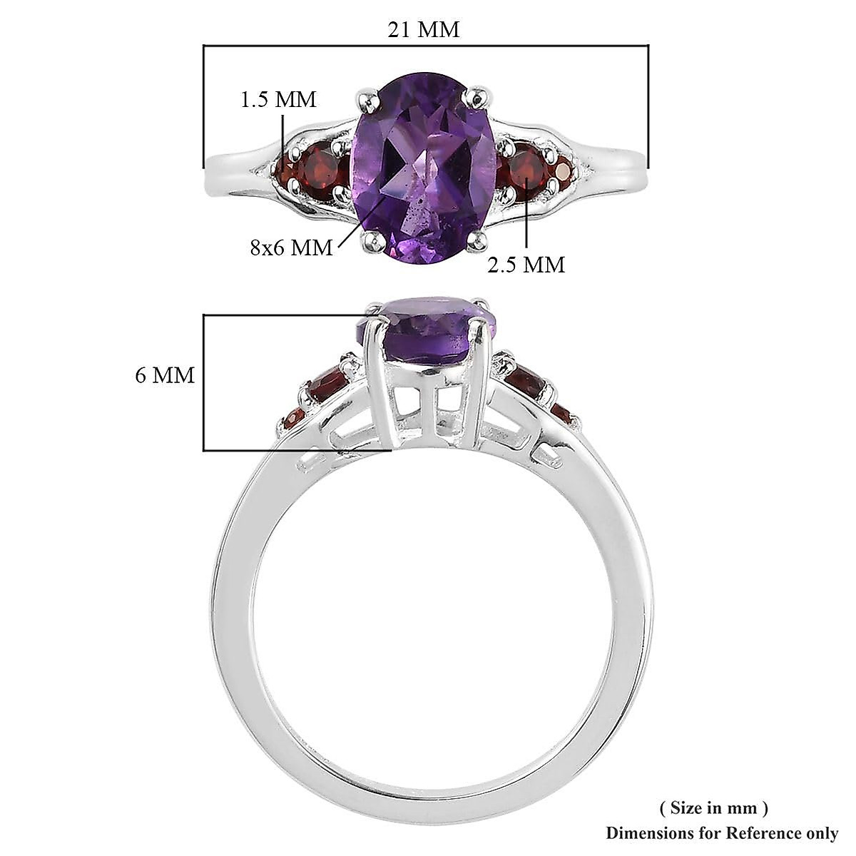 SHOP LC Garnet Amethyst Ring 925 Sterling Silver Statement Jewelry Red Garnet Ring Purple Amethyst Rings for Women Size 6 Birthday Gifts for Women