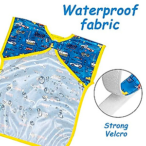 byGG Smock for Baby and Toddler Waterproof Bibs, Mess proof, Fun design, for Eating and other Activities with Catcher Easy clean, Washable