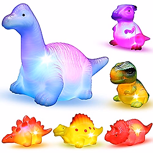 6 Packs Light-Up Floating Dinosaur Bath Toys Set, for Baby Toddler Nephew in Birthday Christmas Easter , Great Water Bathtub Shower Pool Bath Toy for Children Preschool