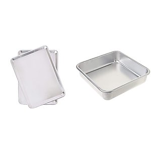 Nordic Ware Natural Aluminum Commercial Baker's Half Sheet, 2-Pack (Silver) and Nordic Ware Naturals Aluminum Commercial 8" x 8" Square Cake Pan (Silver)