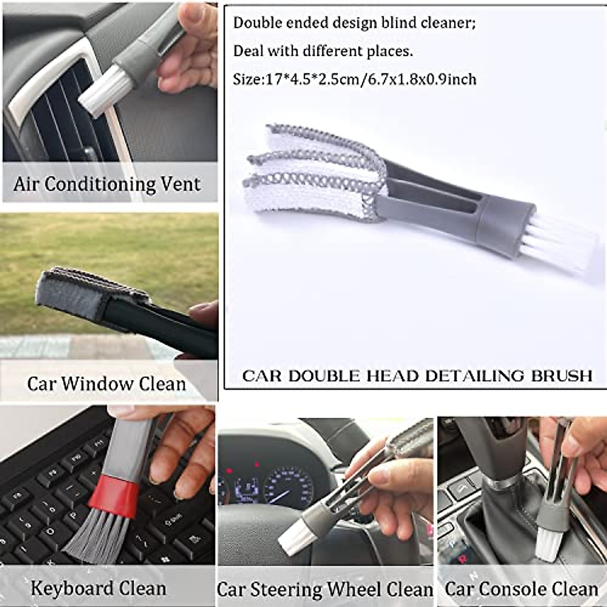 Smeyta Double Head Brush for Car Clean 1Pack,Car Brushes for Detailing Interior,Air Conditioning Vent Cleaner,Soft Car Detailing Brush(Gray,1PC)