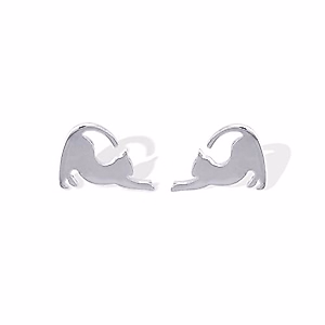 Boma Jewelry Sterling Silver Stretching Cat Stud Earrings