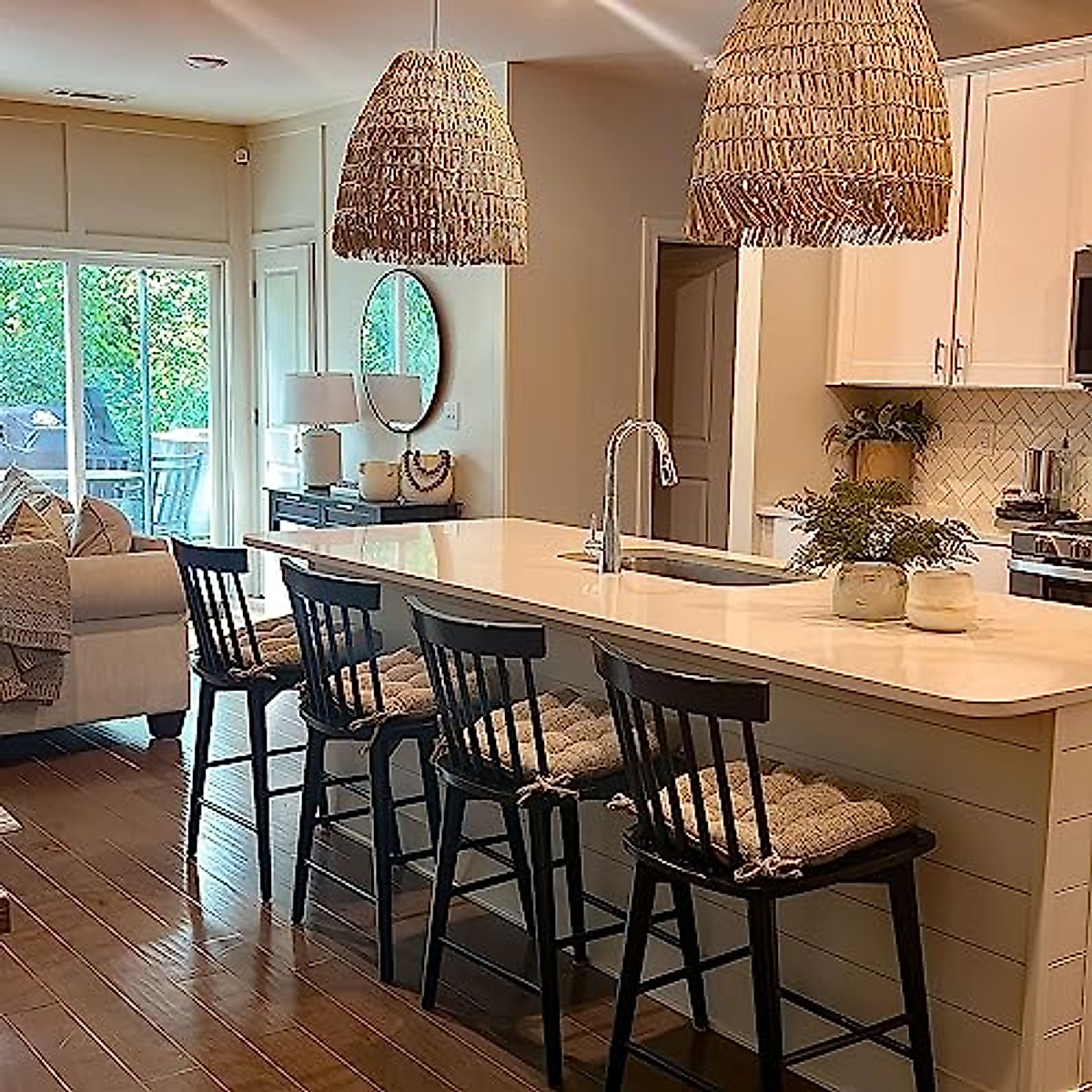 Barnett Home Decor Brisbane Camel Tweed Upholstery Chair Pads with Ties - Latex Foam Fill, Reversible - Made in USA (Tan/XL)