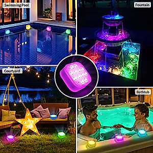 Purheme Rechargeable Submersible Pool Lights with Remote, Waterproof Underwater USB-C Charging Built-in 2600mAh Battery Magnet 16 Color Changing Floating LED Lights Party Decor
